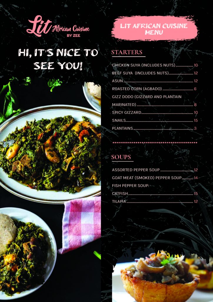 Restaurant menu – LIT AFRICAN CUISINE BY ZEE